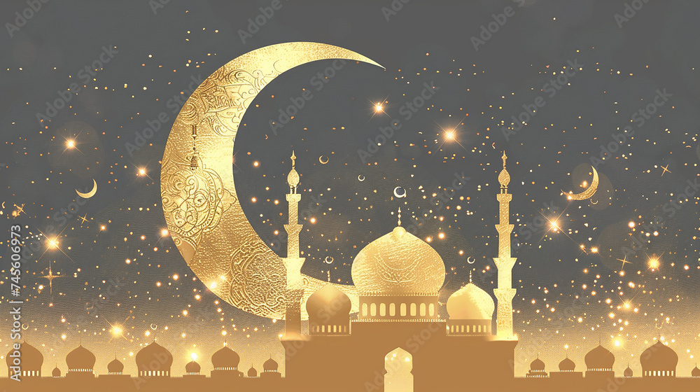 luxury Islamic banner, template, invitation, background with moon ...