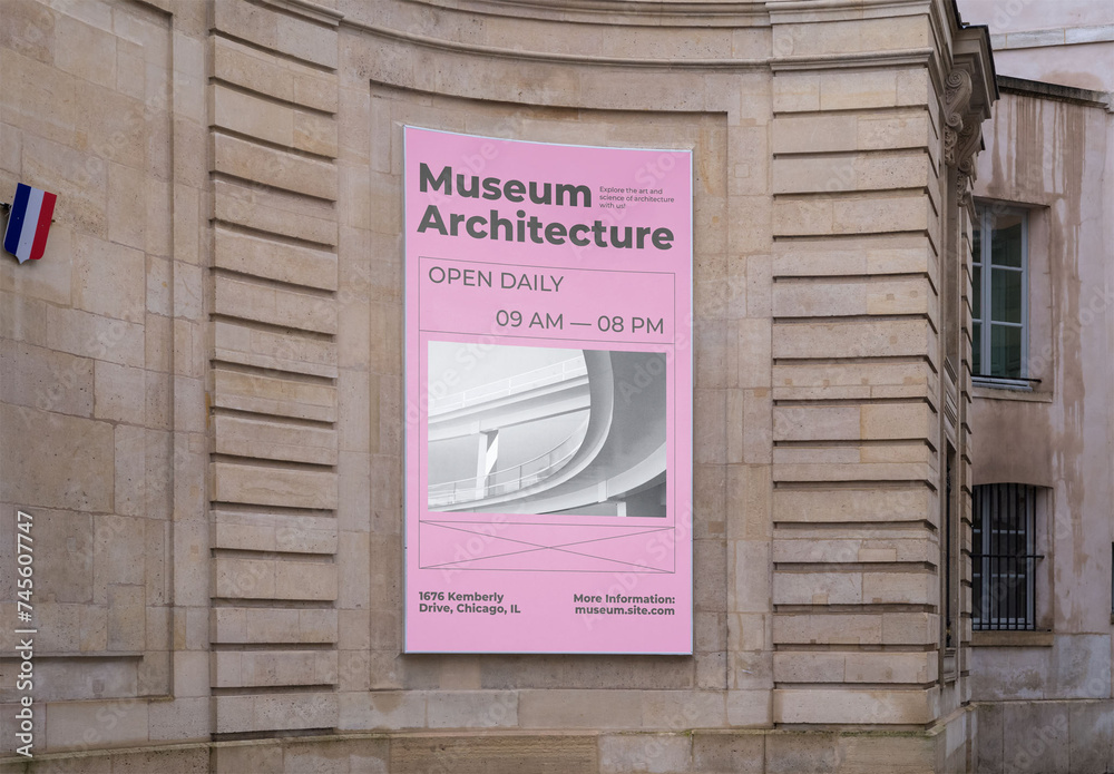 Mockup of customizable vertical poster on building Stock Template ...