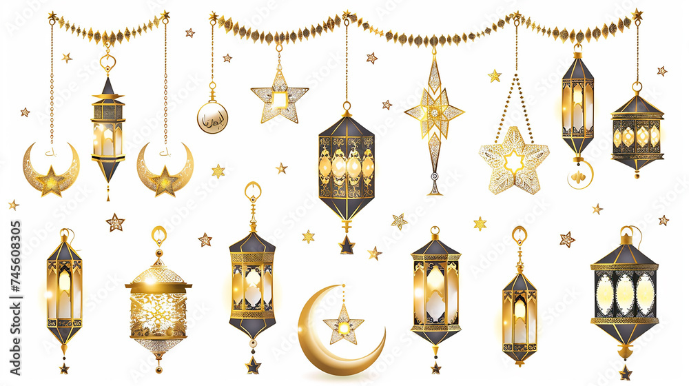 Ramadan Kareem Border, Islamic art Style Background. Symbols of Ramadan ...