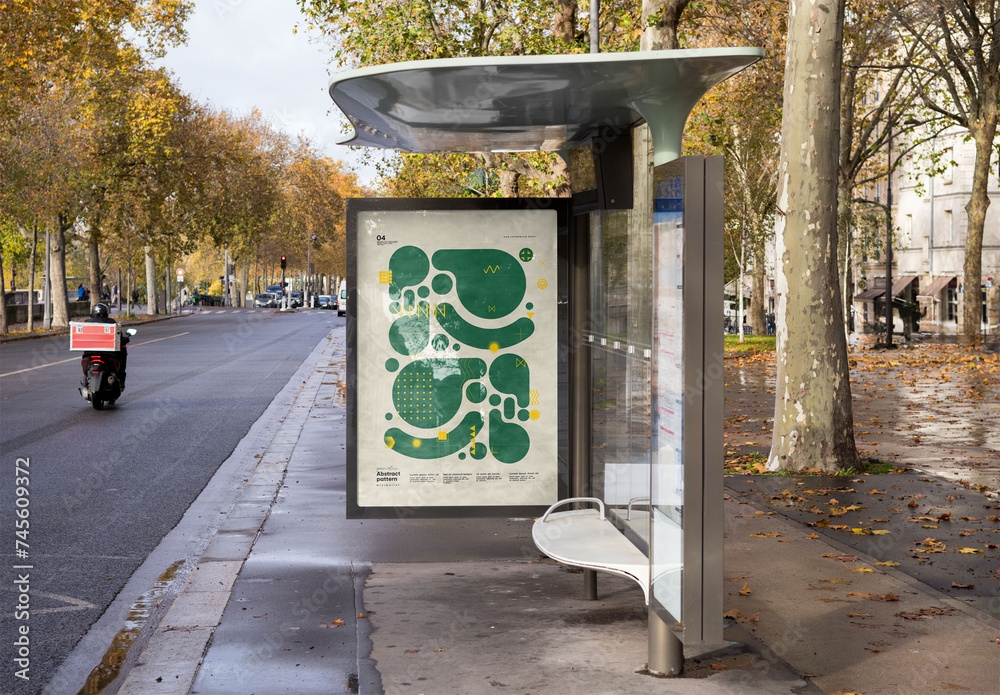 Mockup of vertical customizable poster on bus stop Stock Template ...