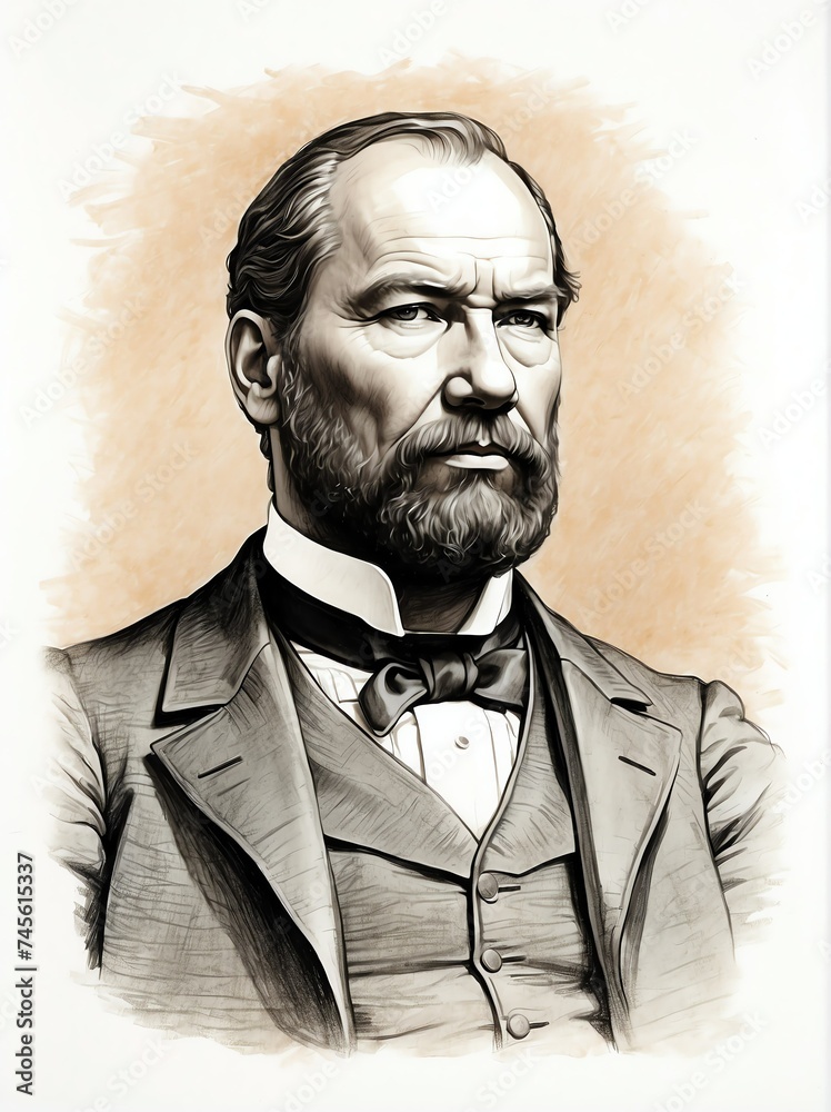 James Garfield hand drawn sketch portrait on plain white background ...
