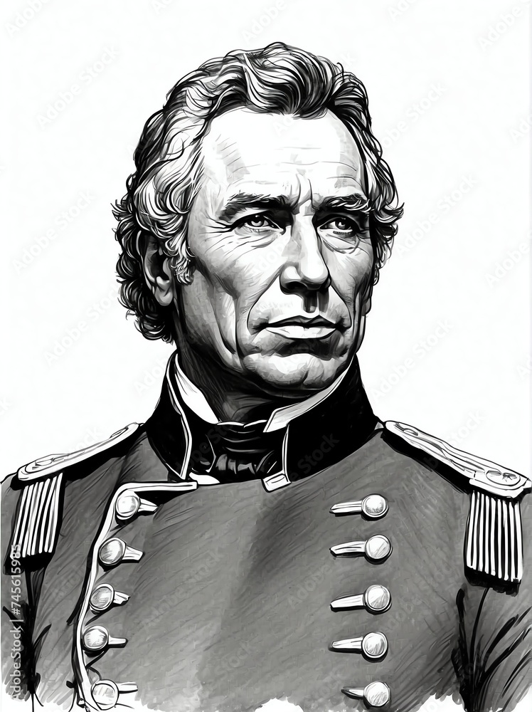 Zachary Taylor hand drawn sketch portrait on plain white background ...