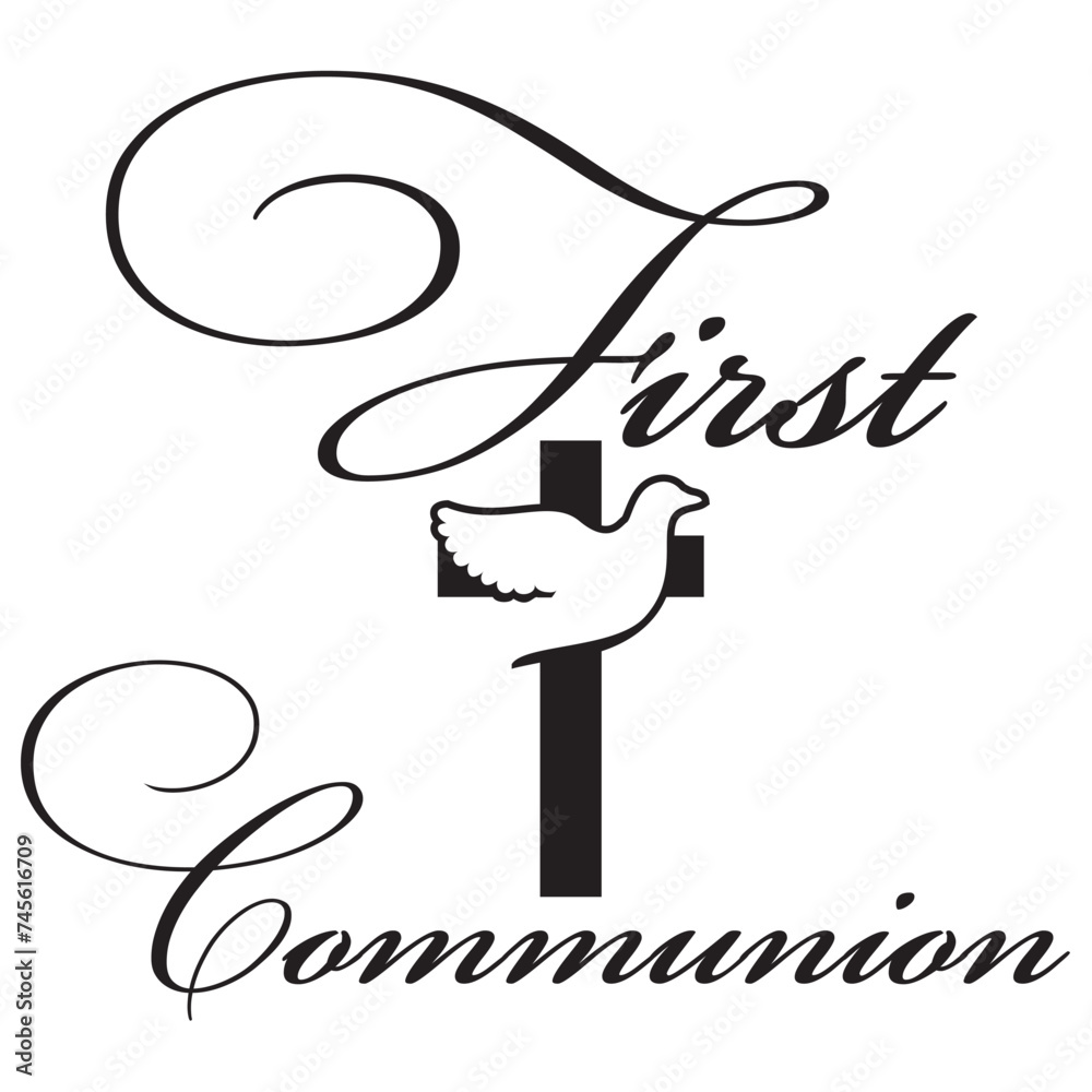 First communion sign design vector laser cut holy bible cross dove ...