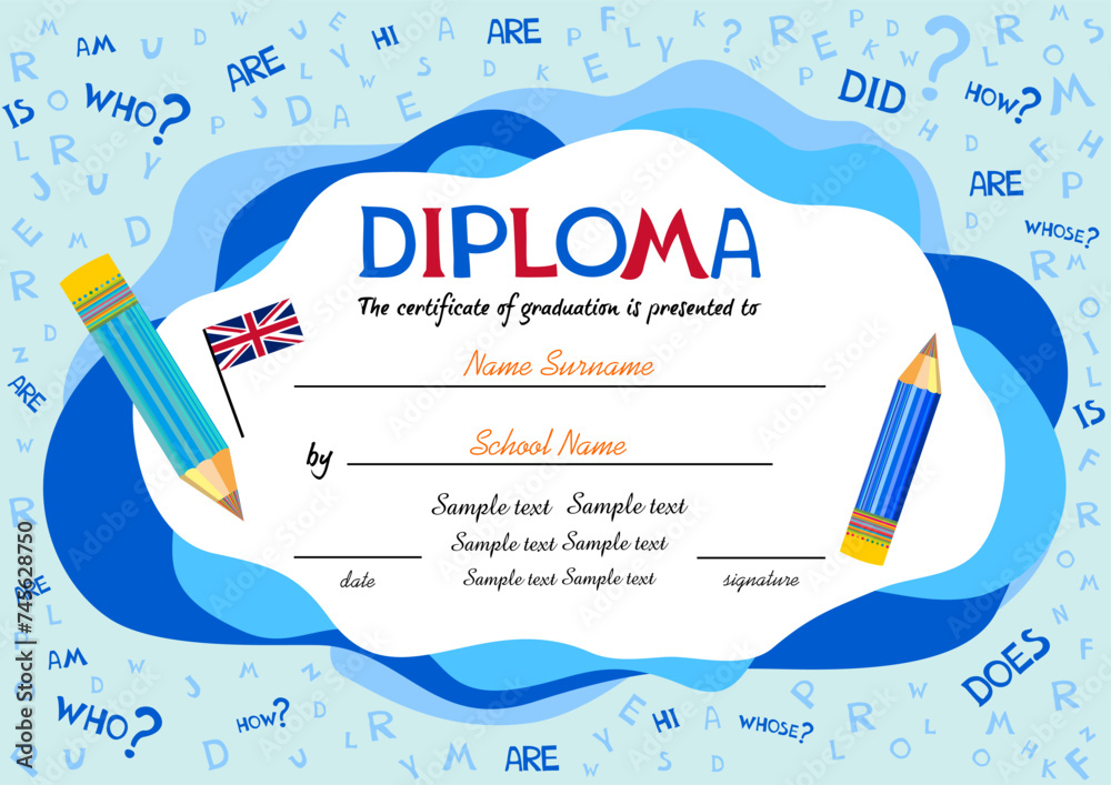 Certificate template for english award with alphabets in background ...