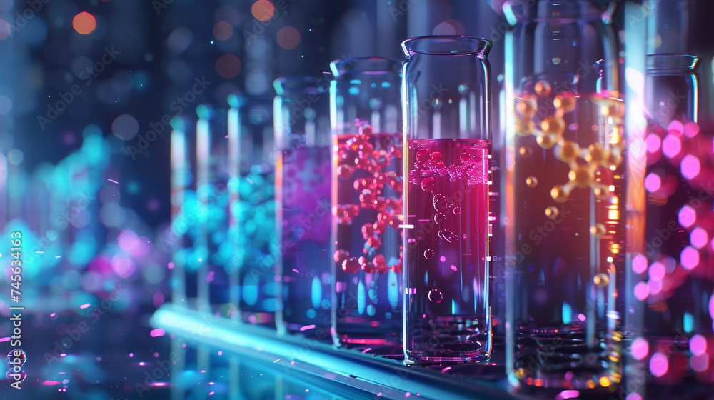 Design a futuristic science lab scene with animated 3D test tubes ...