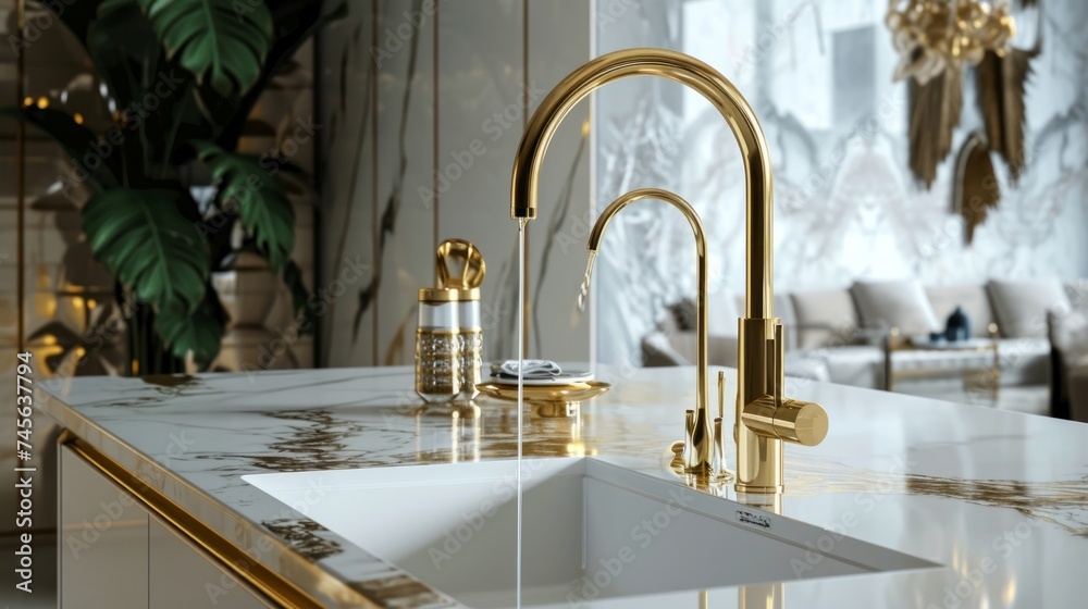 Generative AI Matte gold kitchen faucet, modern luxury design ...