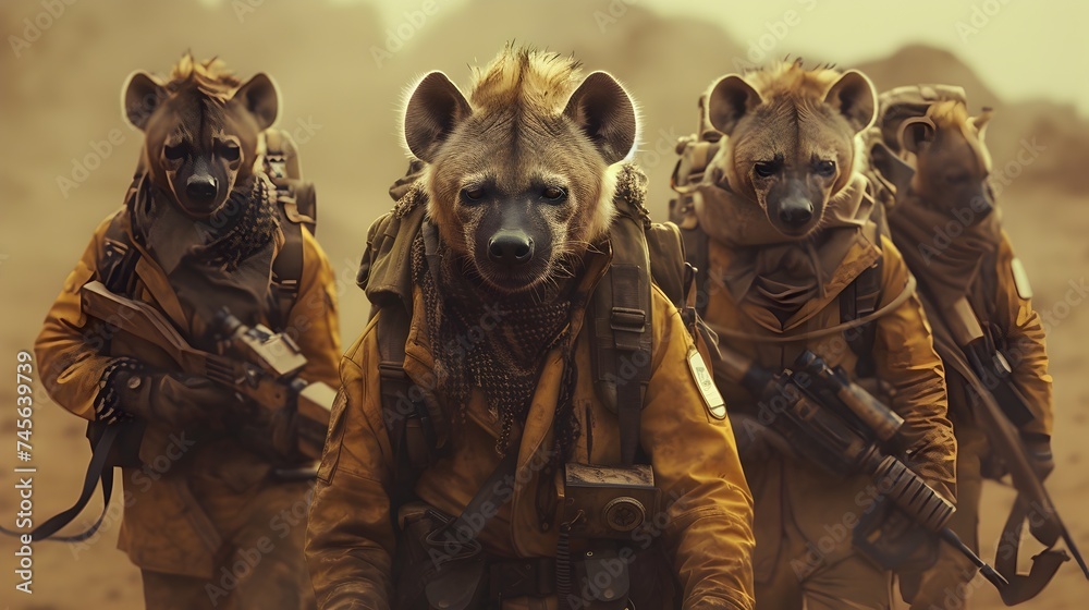 Sci-Fi Hyenas and Lions in Army Uniforms Stock Illustration | Adobe Stock