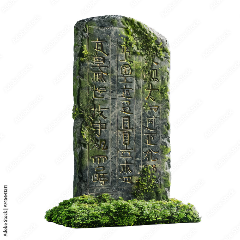 covered stone tablet with ancient language isolated on transparent ...