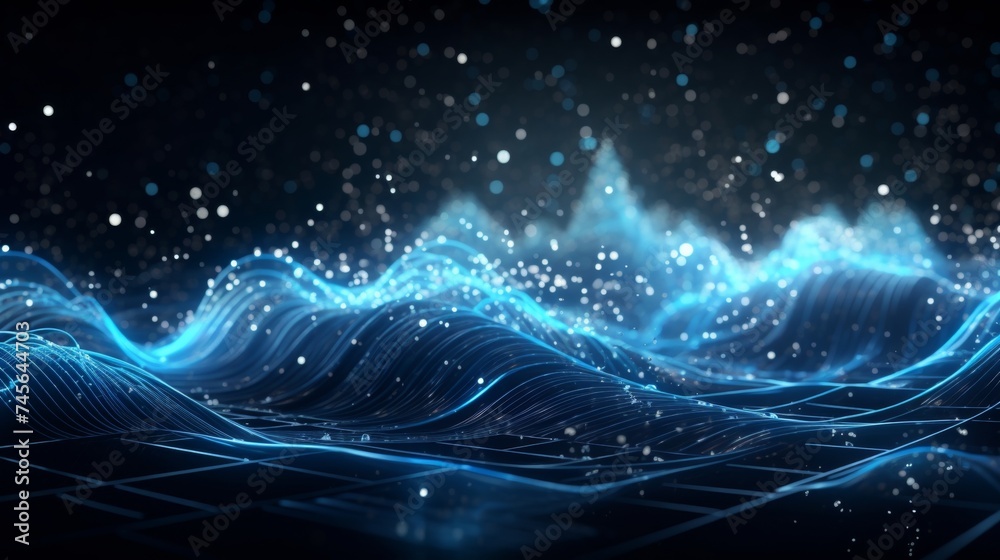 Vibrant particle wave visualization of sound and music loop in a dynamic and colorful display ...