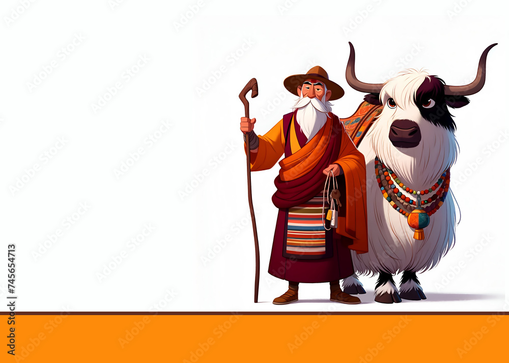 Stunning Illustration of a Tibetan Man and Yak: A Cultural Journey ...