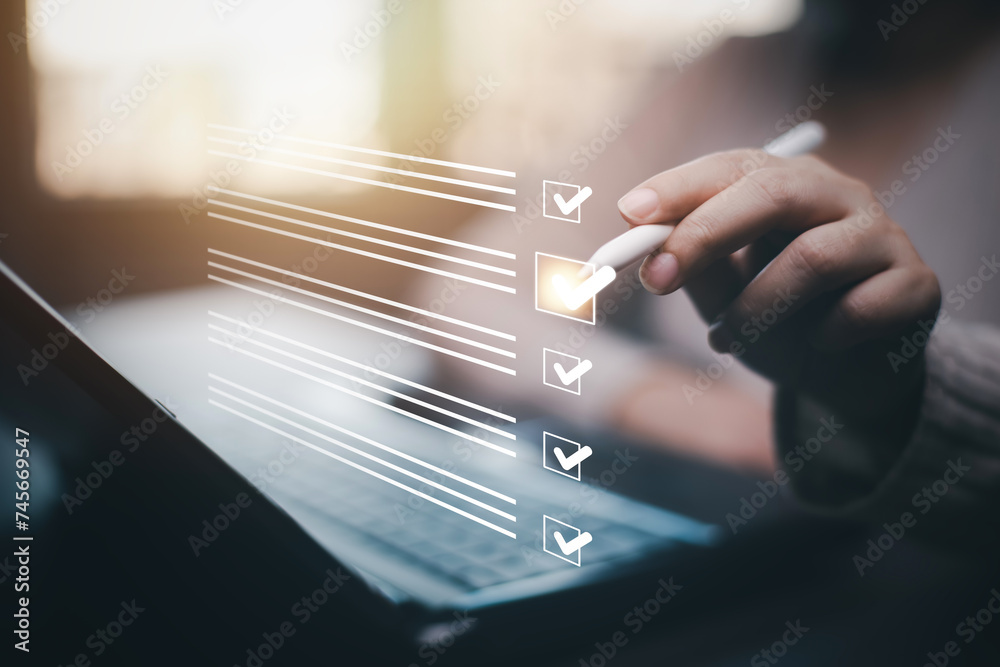 checklist and clipboard task documentation management, business people ...