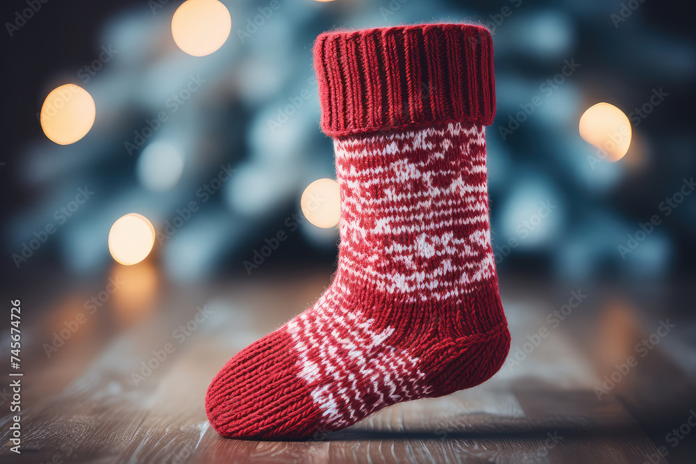 Red sock lay atop a wooden floor, creating a simple yet striking ...