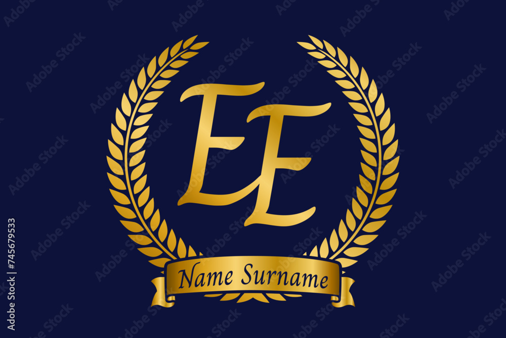 Initial letter E and E, EE monogram logo design with laurel wreath ...