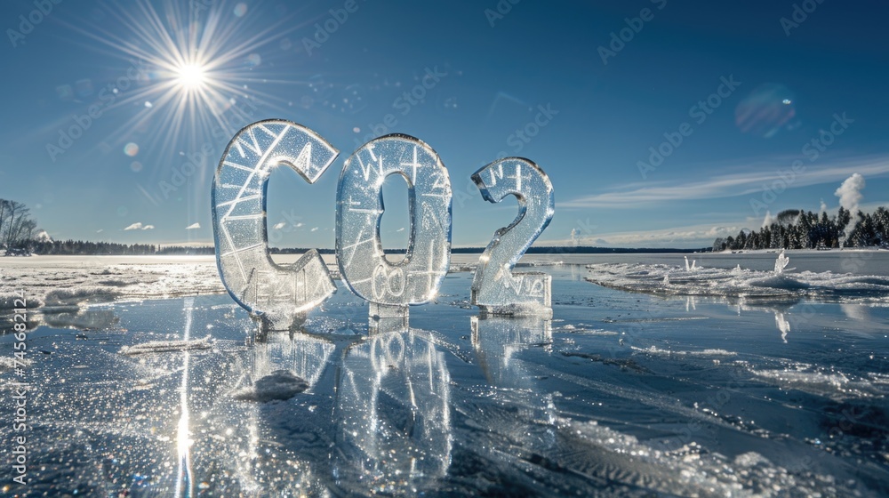 Striking Image of CO2 Ice Sculpture on a Frozen Lake Under Bright Sun ...