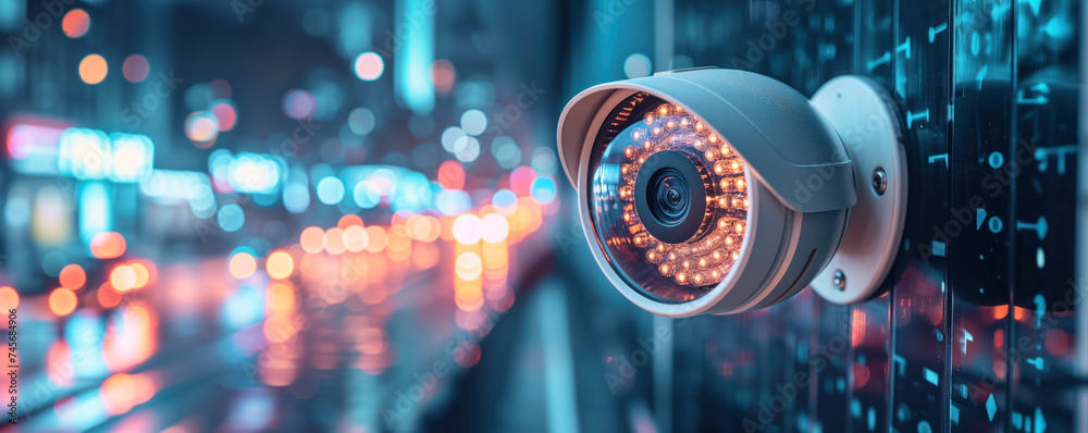 Abstract close-up background of the security camera on the wall of the ...