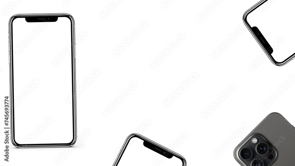 Mobile phones on a blank background, with copy space, white background ...