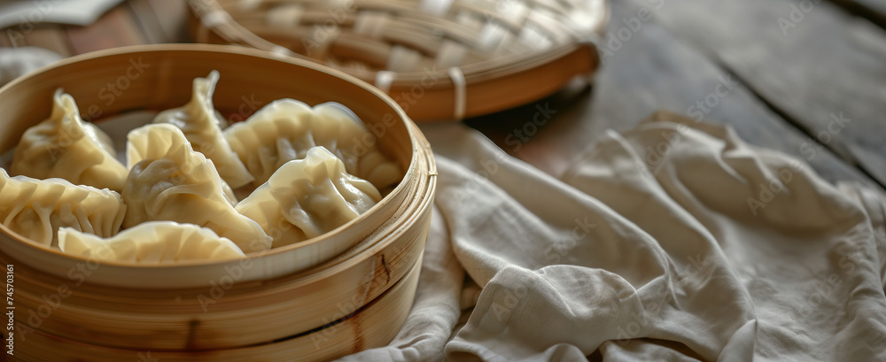 plate of fresh homemade dumplings gyoza pierogi fried steamed with ...