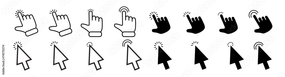Mouse Click Cursor Set Hand Cursor Click Icon Mouse Pointer Set Arrow Cursor Vector