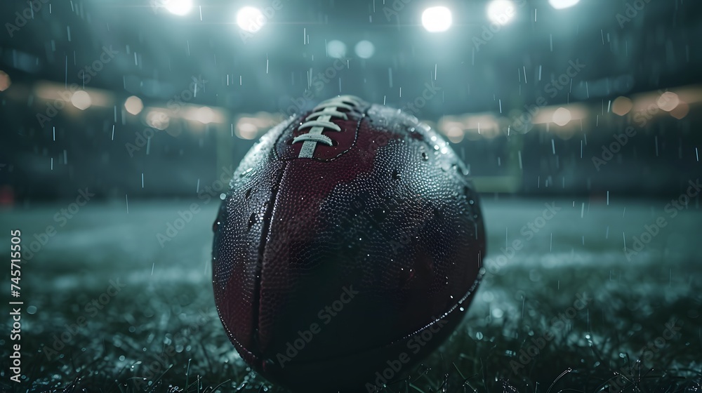 American Football Kickoff Game Start. Close-up Shot of an American Ball ...