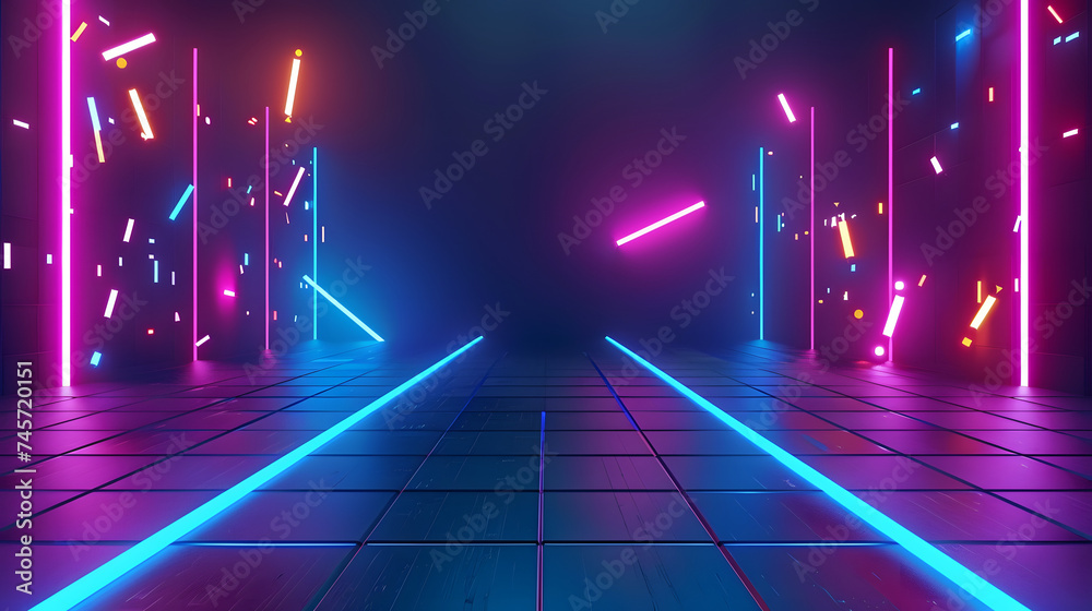 3d technology abstract neon light background, empty space scene ...