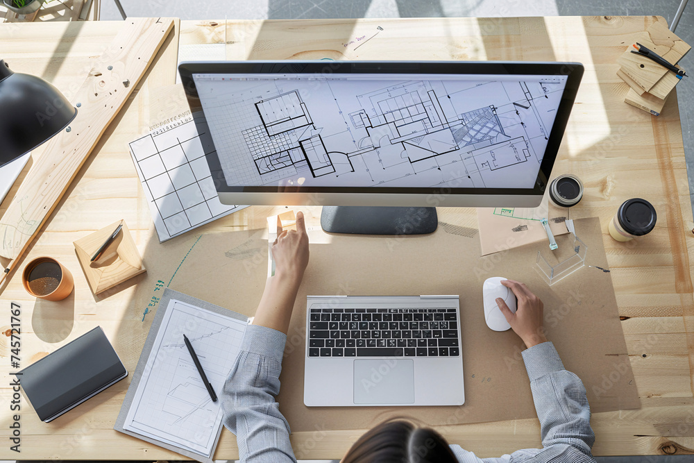 engineer drawing a blueprint, drawing blueprint, close up of a person ...