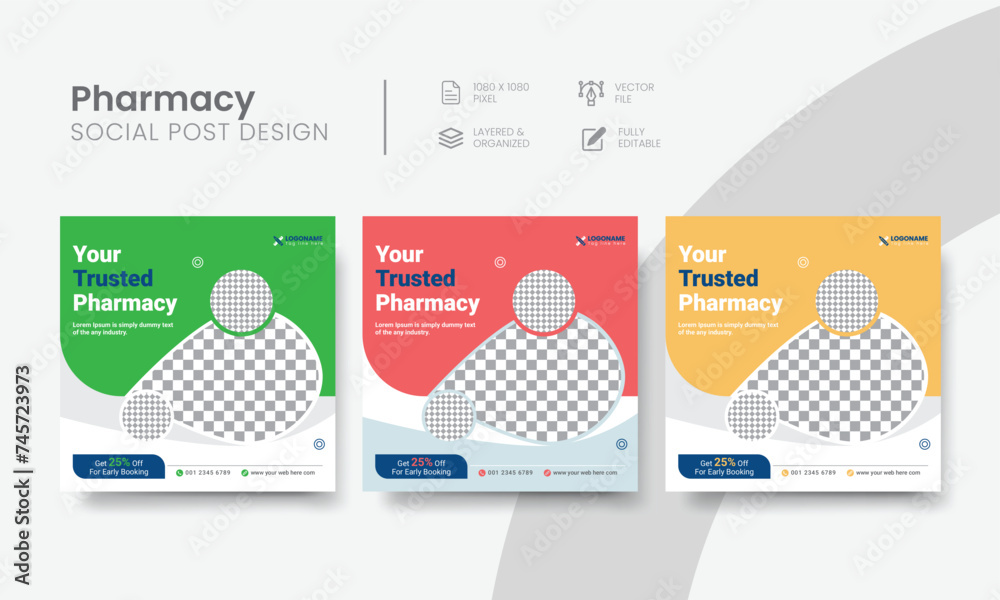 Pharmacy social media post for medicine banner ad creative. Functional ...