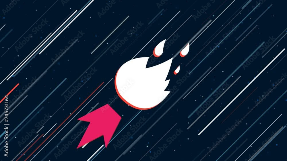 Fire symbol flies through the universe on a jet propulsion. The symbol ...