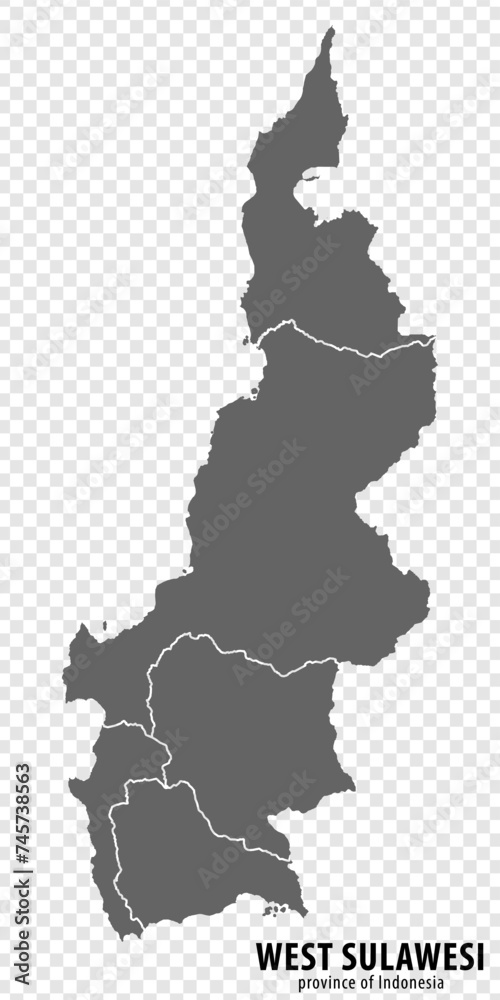 Blank map West Sulawesi province of Indonesia. High quality map West Sulawesi with ...