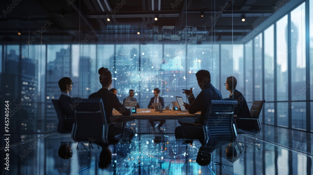 3D holographic projection of data models and graphs, symbolizing the ...