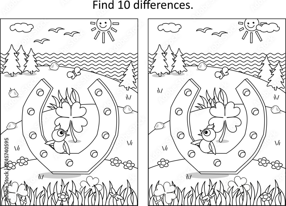 St Patrick's Day difference game with lucky horseshoe, or find the ...