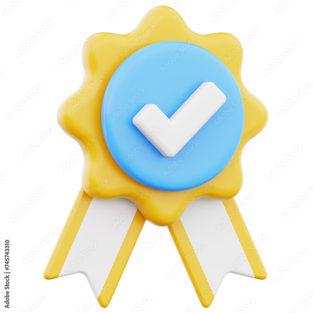 Winner medal badge. Champion award medal with checkmark concept 3d ...