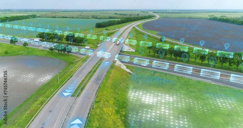 Smart delivery concept. Delivery of goods visualization. The route ...