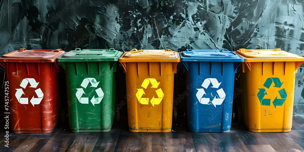 Various recyclables separated in bins promoting waste segregation for ...
