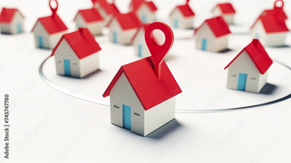 Collection, House symbol with red location pin icon on white background ...