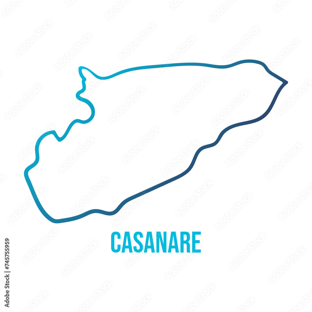 Casanare blue gradient department simplified map with smooth contour ...