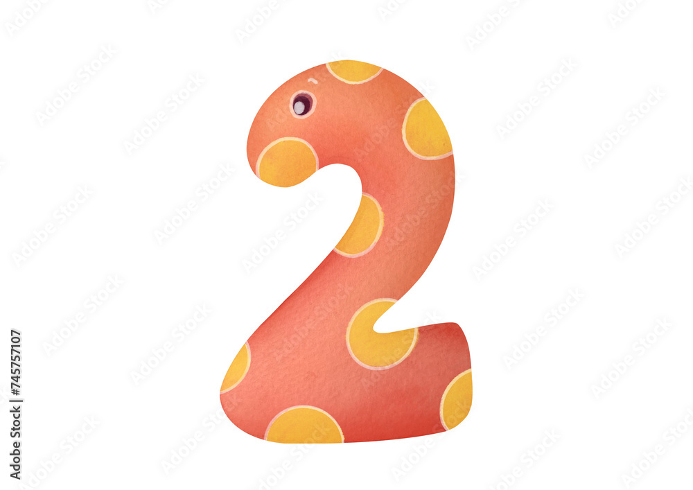 Watercolor number 2. digit two, Figures with eyes that look like ...