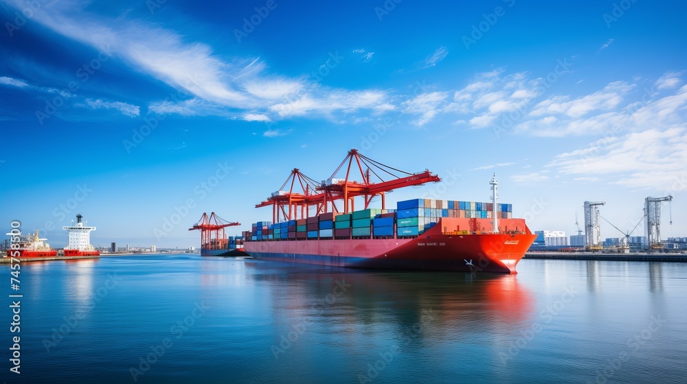 Logistics import export background of Container Cargo ship in seaport ...