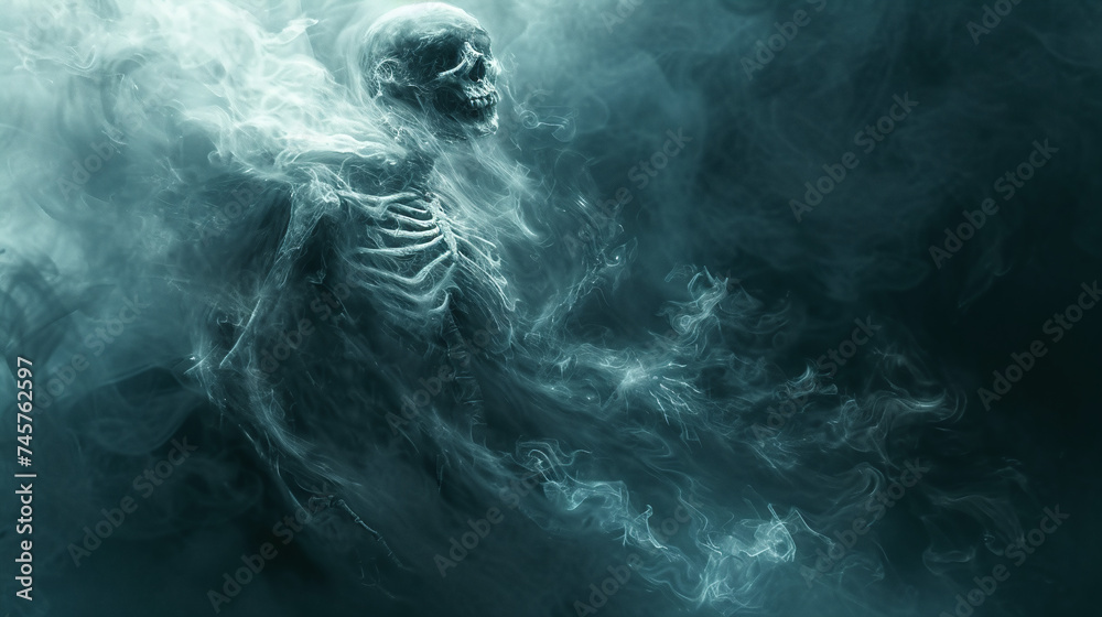 Eerie Ghostly Skeleton Shrouded in Mist Fantasy Artwork for Halloween ...