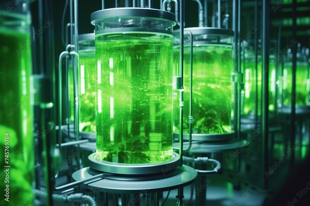 Algae fuel research in a lab for the biofuel industry. Algae-based ...