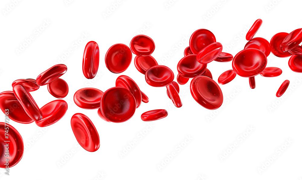 Blood cells. Red blood cells in a stream, floating through the vessels ...