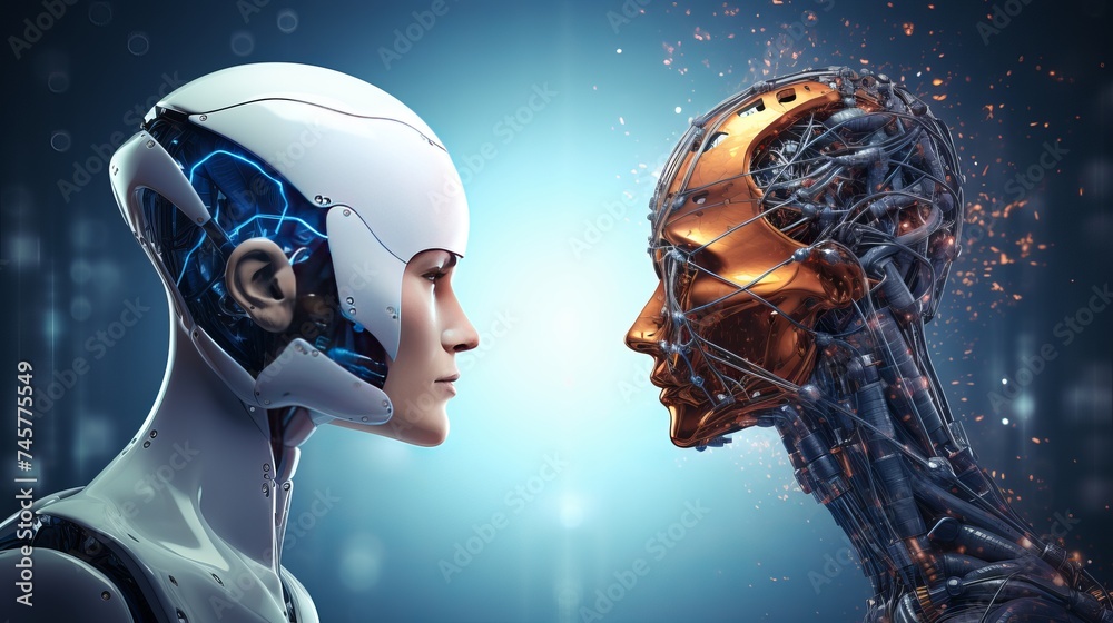 Human head VS Ai. Human intelligence vs artificial intelligence Stock Illustration | Adobe Stock