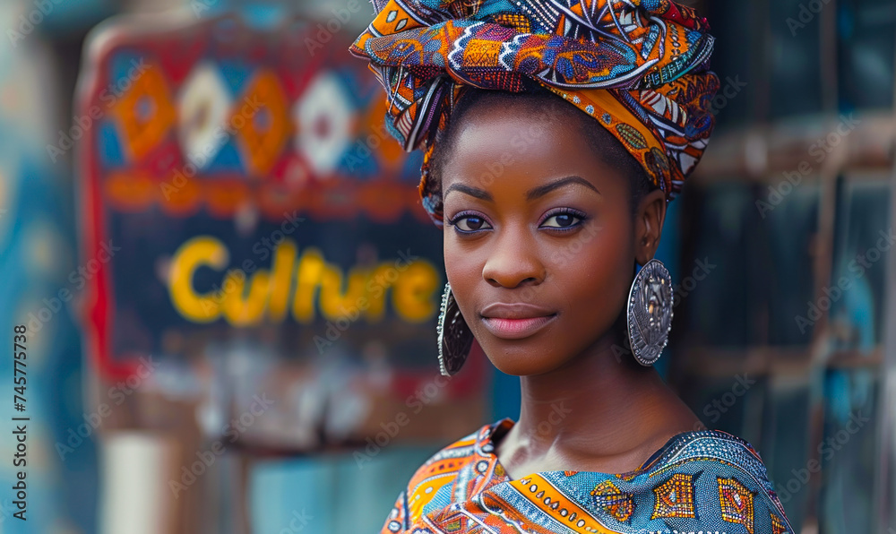Stunning African woman in traditional attire with a vibrant headwrap ...