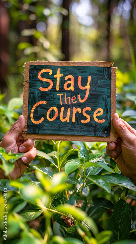 Motivational Stay The Course sign held up with two hands, promoting ...