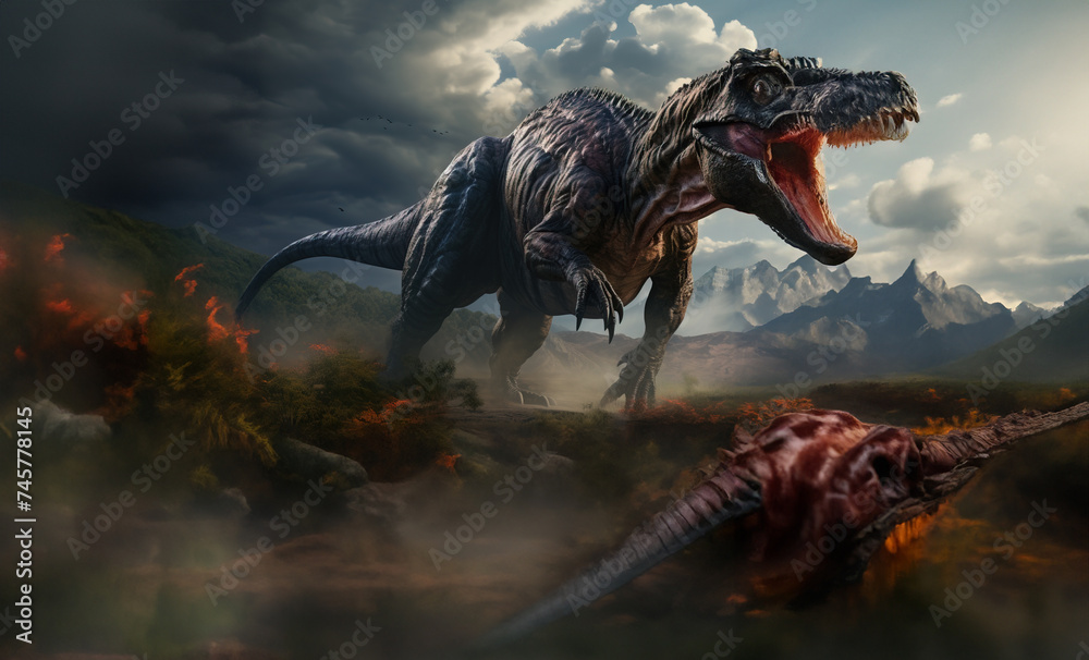 Tyrannosaurus Rex Rampage Created with Generative AI Technology Stock ...