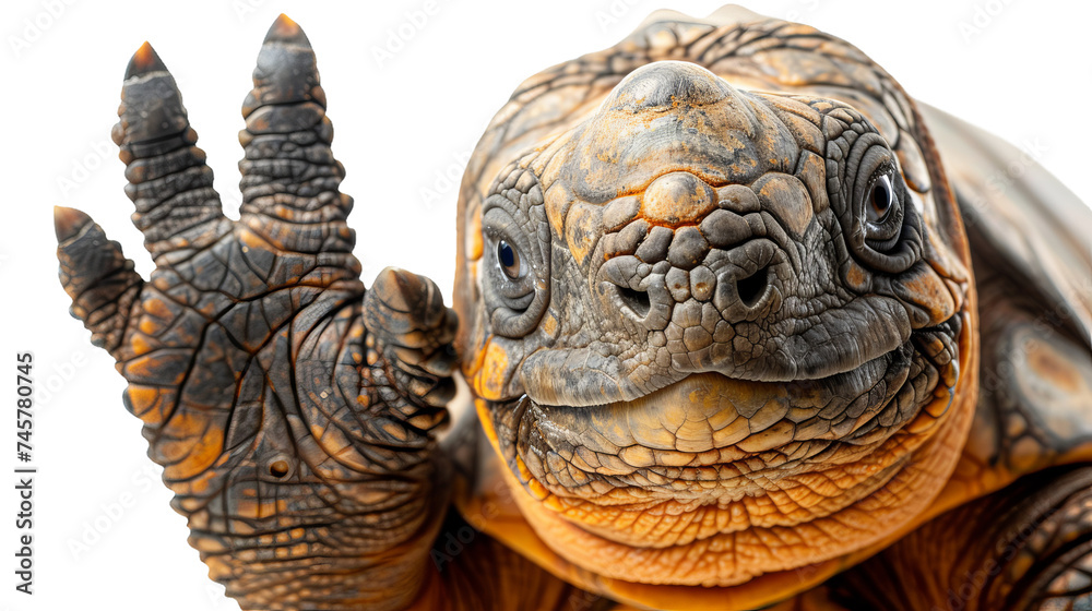 A chelonoidis turtle happily gives a thumbs up while enjoying the ...