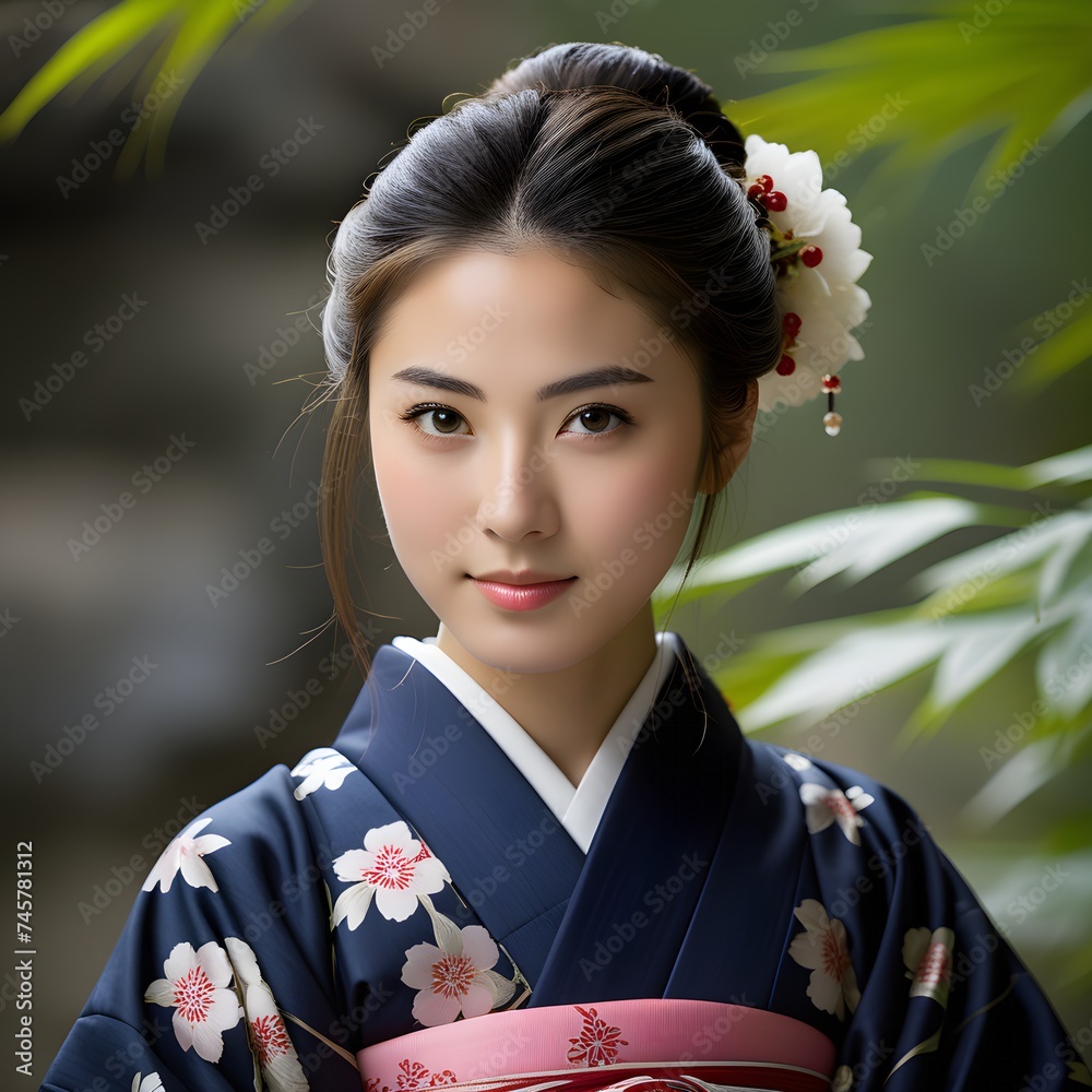 Studio Portrait of a 13-year-old Japanese Girl with Traditional Kimono ...