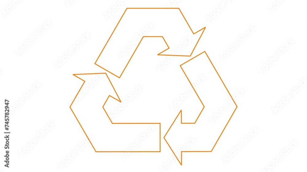 Animated linear orange ecology icon is drawn. Line symbol of recycle ...