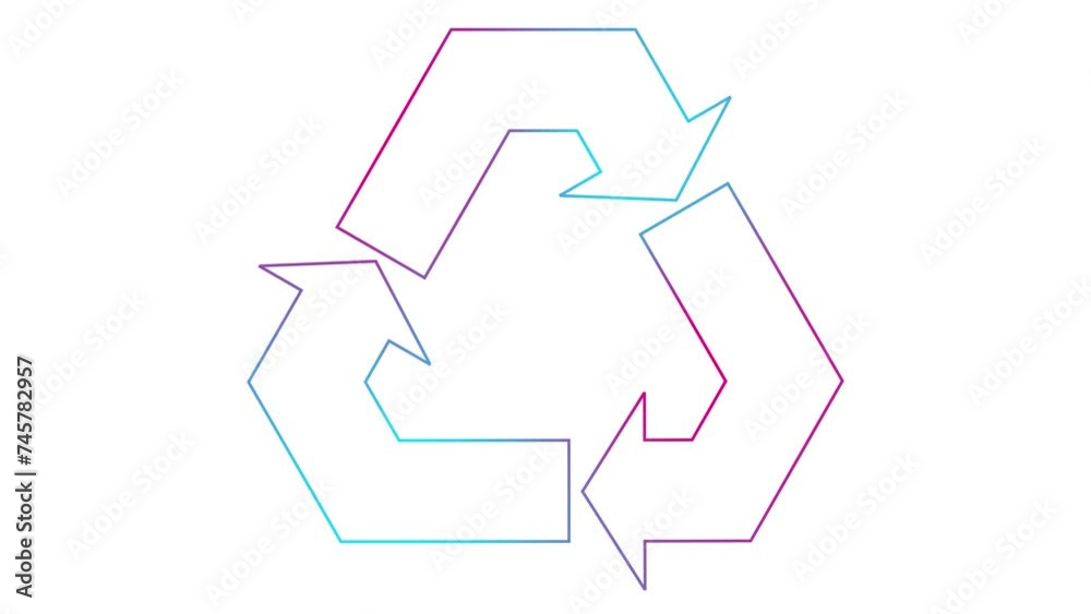 Animated linear pink blue ecology icon is drawn. Line symbol of recycle ...