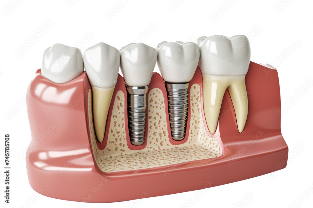 dental implant model with a translucent gum overlay, revealing the ...