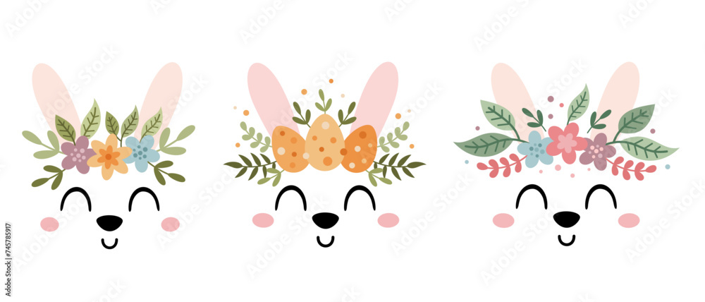 Cute bunny face clipart. Easter bunny clip art in cartoon flat style ...